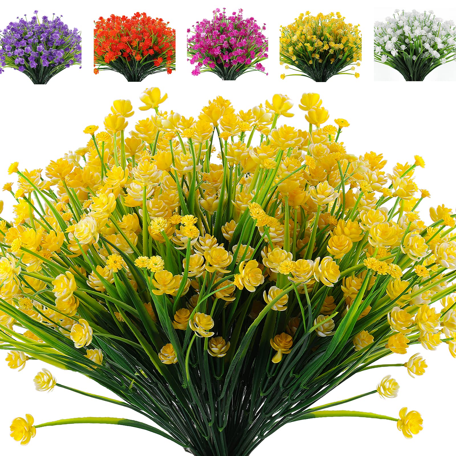 Amazon.com: Artificial Flower Outdoor, 12 Bundles Plastic Flowers ...