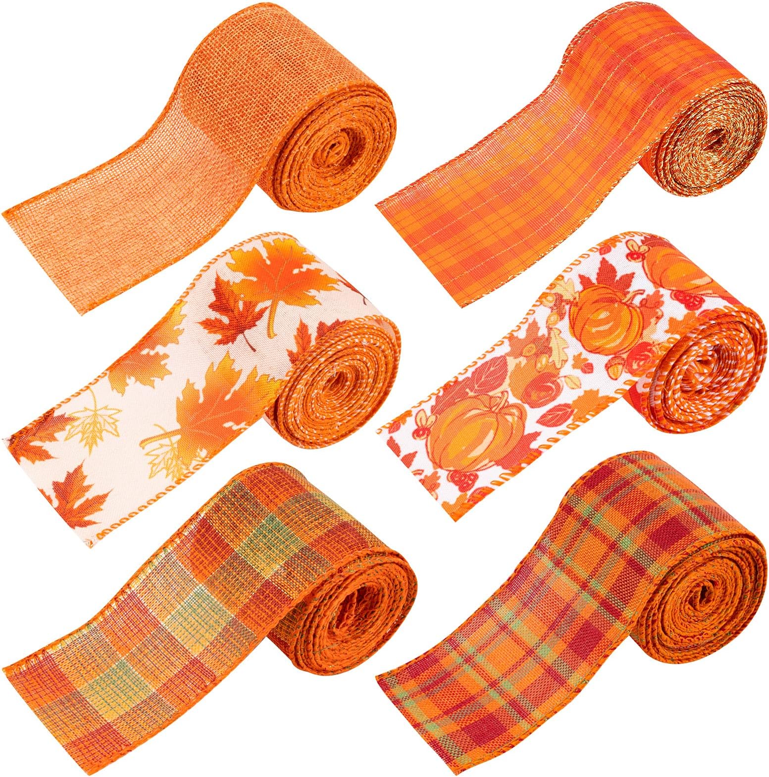 Amazon.com: 6 Rolls Fall Burlap Ribbons 2.5 Inch Wired Edge Pumpkin ...