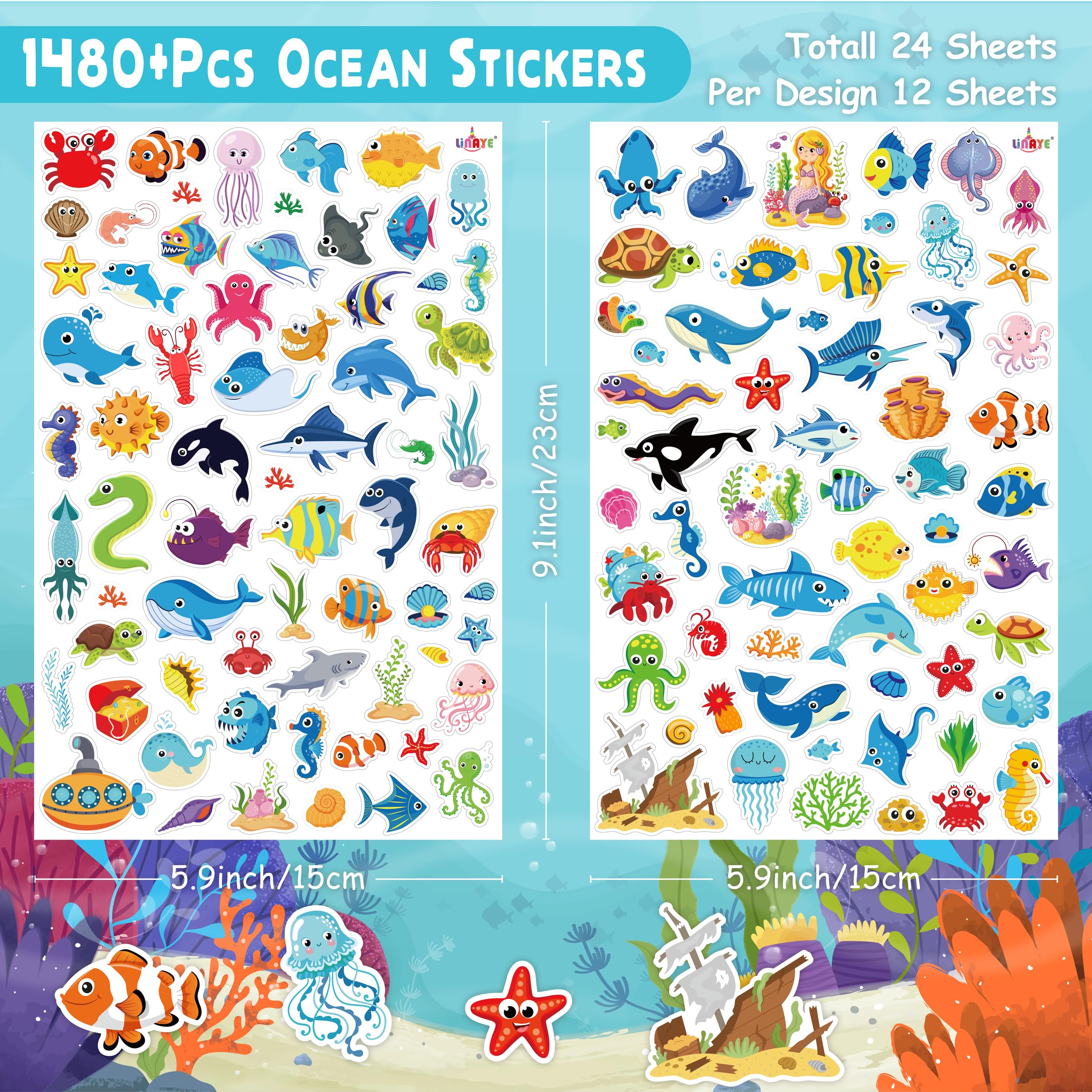 Snapklik.com : 1480PCS Ocean Stickers For Kids, 24 Sheets, Vinyl ...
