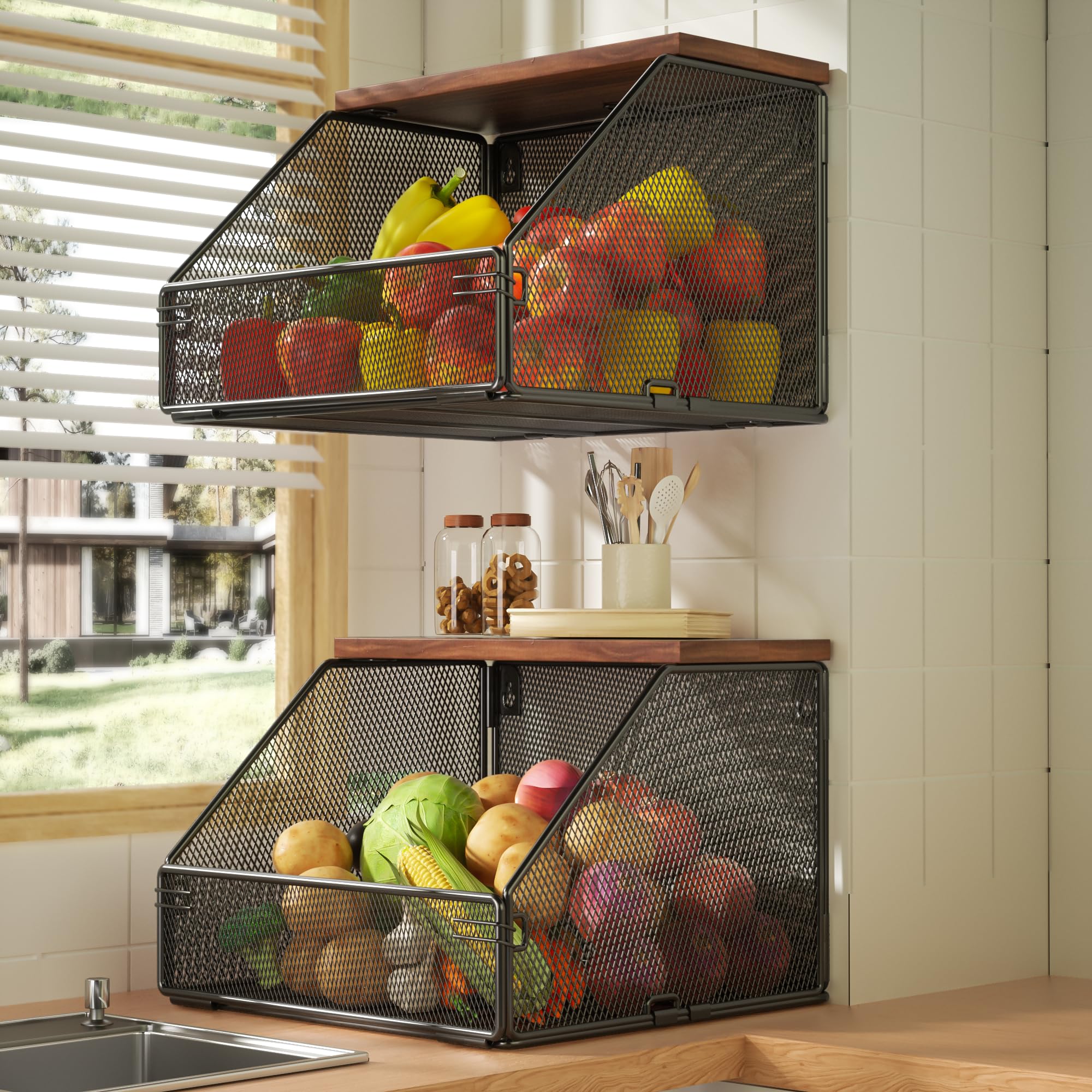 Amazon.com - Stackable Fruit Basket for Kitchen Countertop Space Saving ...