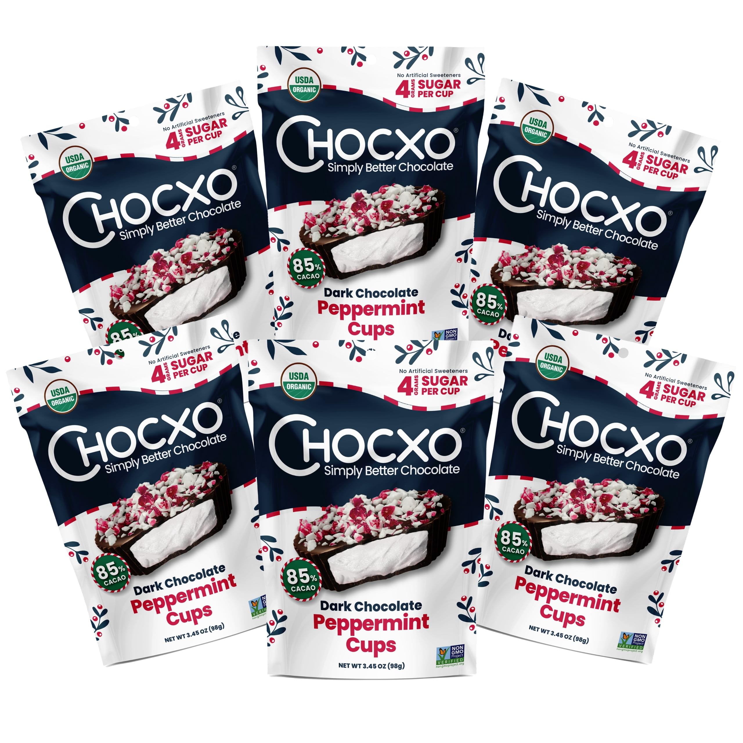 Chocxo Dark Chocolate Peppermint Cups - Lower Sugar, Organic, NonGMO ...