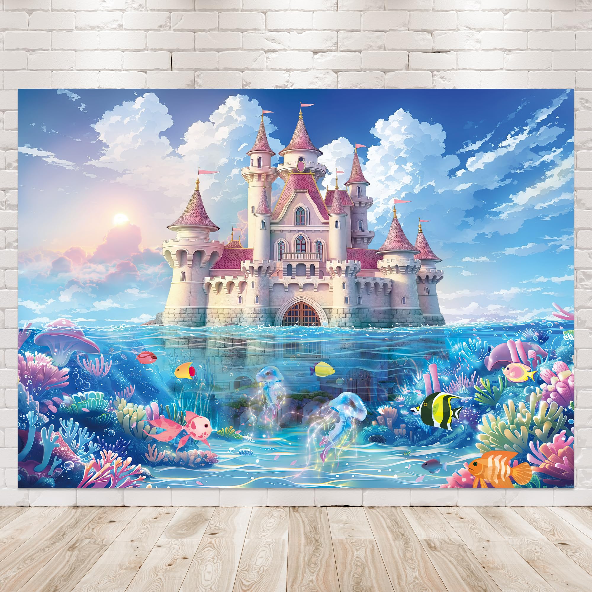 Amazon.com : Newsely Under Sea Castle Backdrop 7Wx5H Photography Kids ...