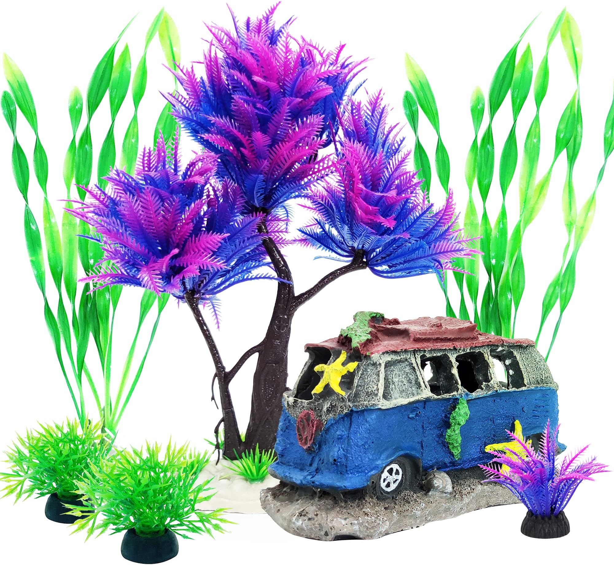 Amazon.com: Vtapliea 6PCS Fish Tank Aquarium Decorations Plastic Plants ...