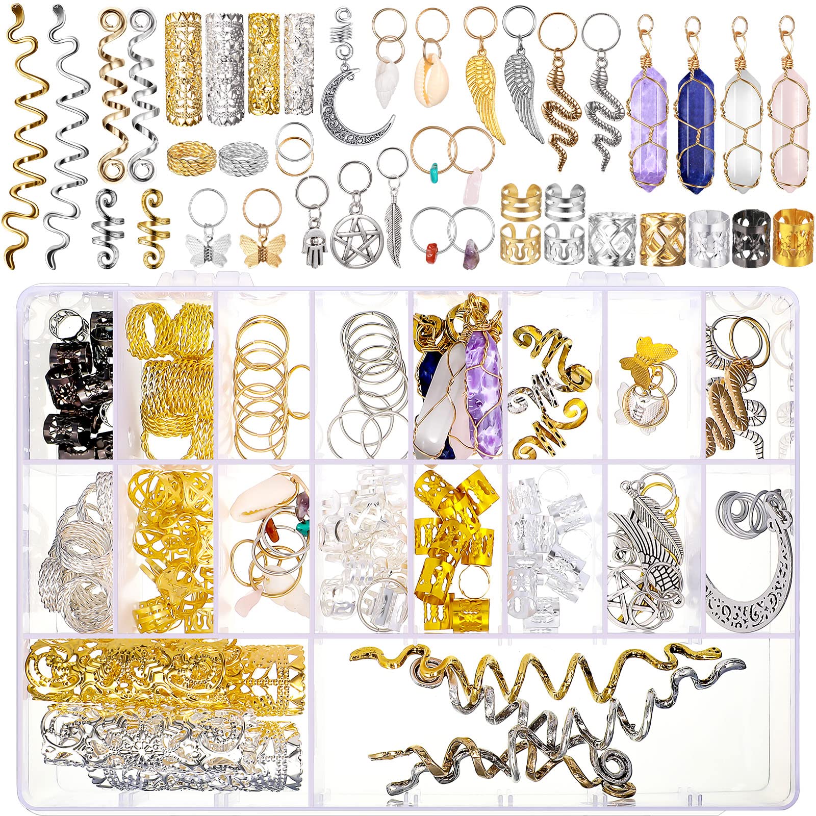 Amazon.com: Yaomiao 150 Pieces Hair Jewelry Dreadlocks Crystal Wire ...