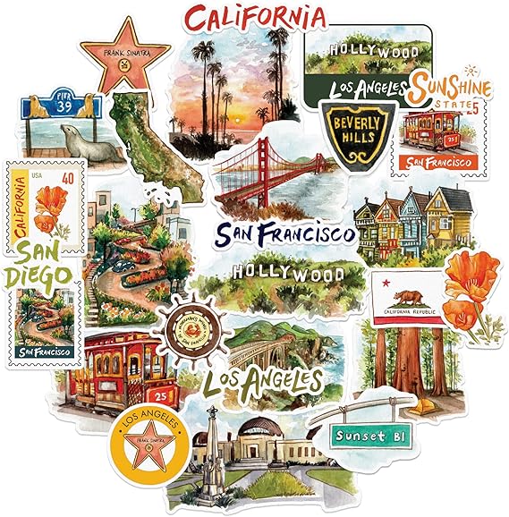Amazon.com: Navy Peony Sunny California State Travel Stickers (30 ...