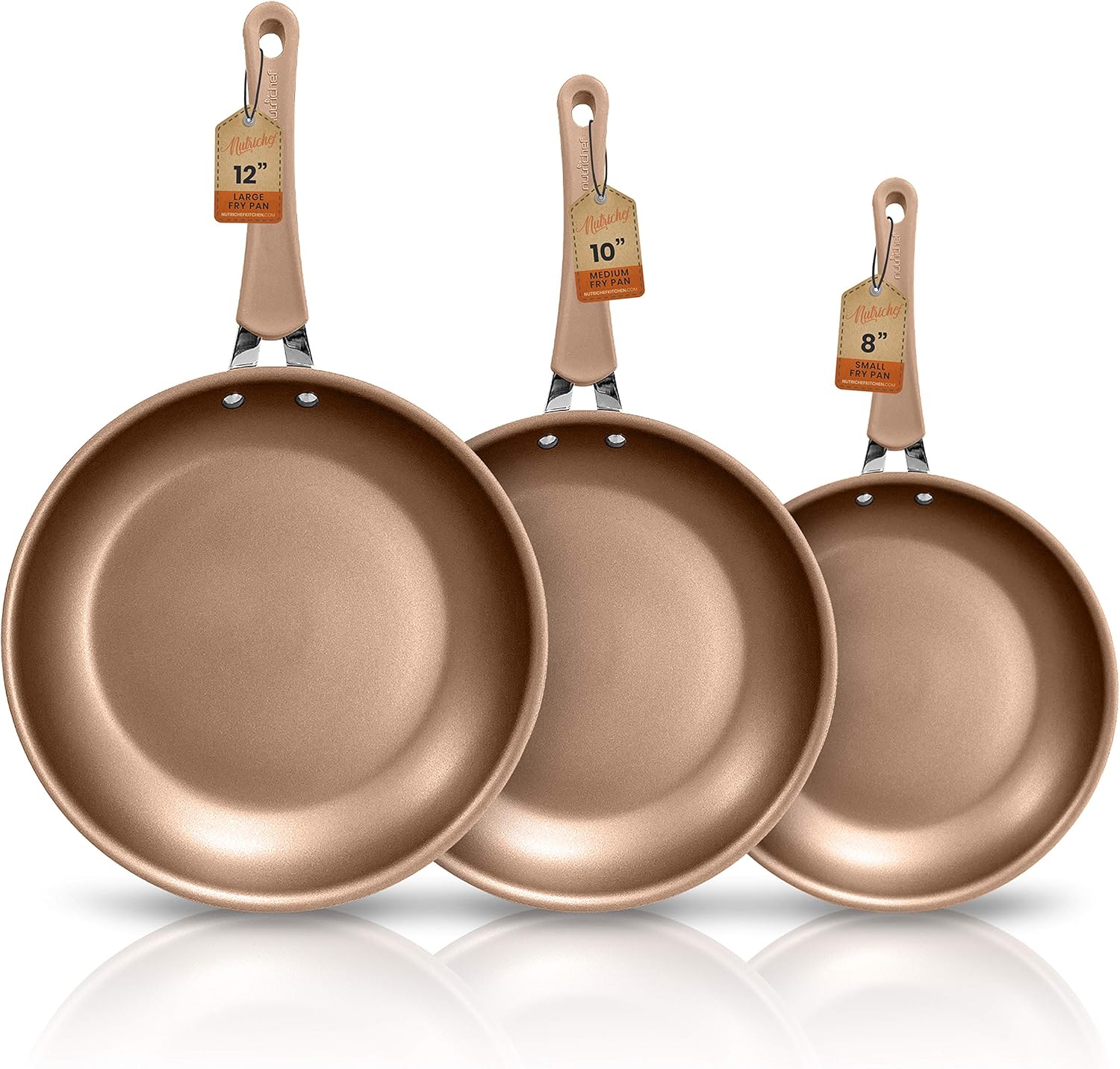 NutriChef Frying Pans Nonstick Set, Induction Frying Pan, 3 Piece Basic ...