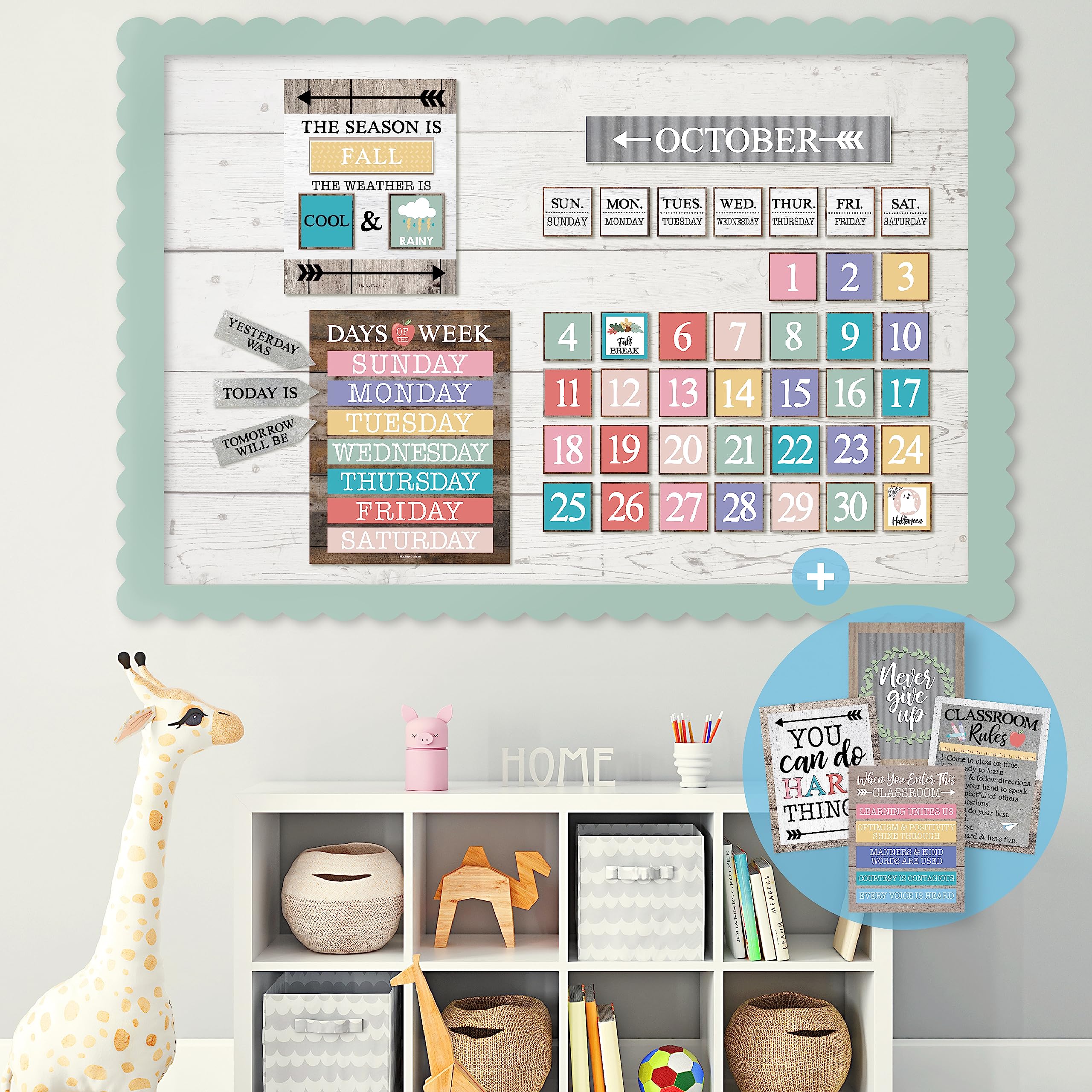 Amazon.com : 1 Farmhouse Classroom Calendar Set Bulletin Board Sets For ...