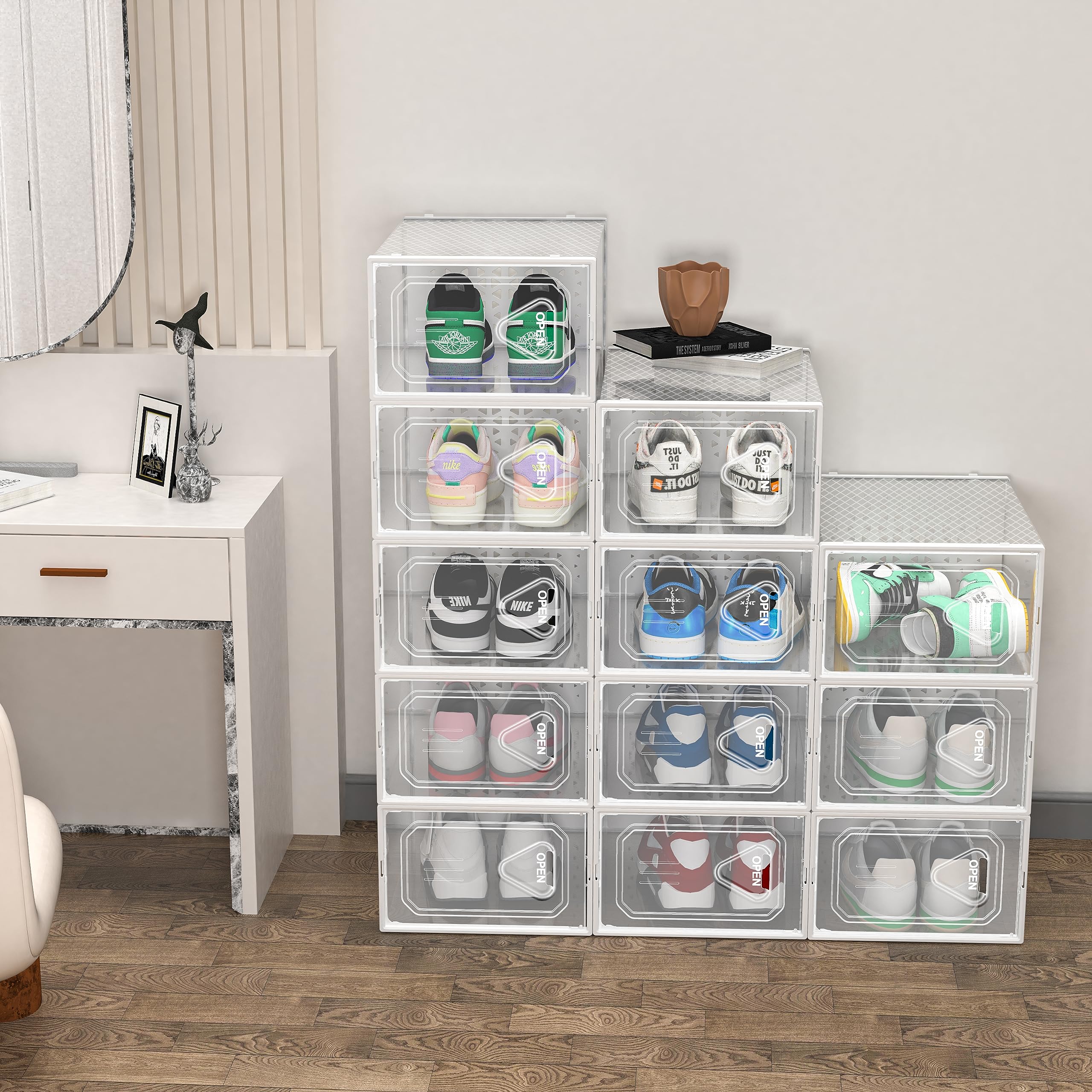 Ancofoo X-Large Shoe Storage Organizer Boxes, Clear Shoe Boxes ...