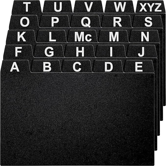 OFFILICIOUS 4x6 Index Card Holder - 25 Plastic Black Dividers With ...