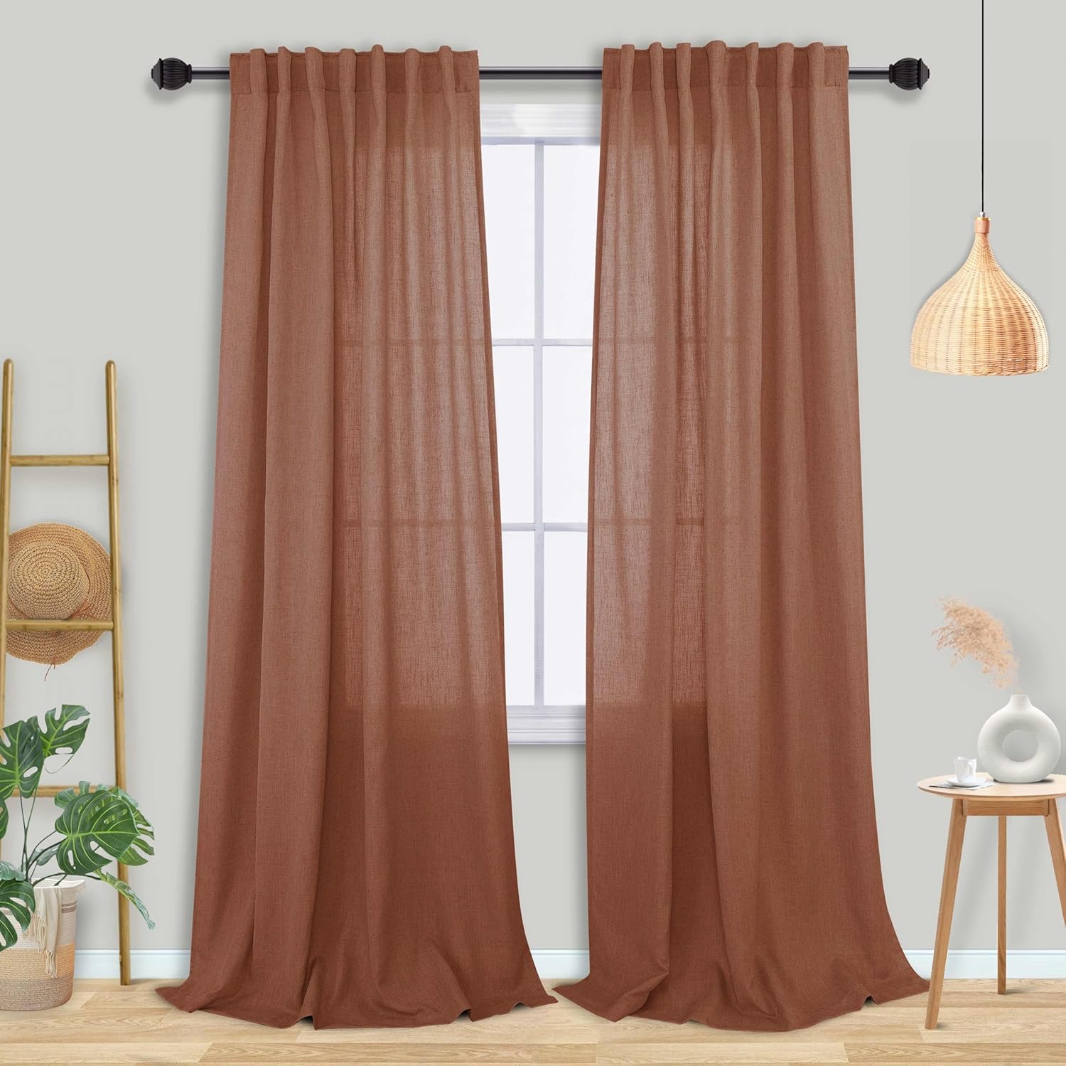 Amazon.com: Terracotta Linen Textured Curtains 84 Inches Long,Back Tab ...