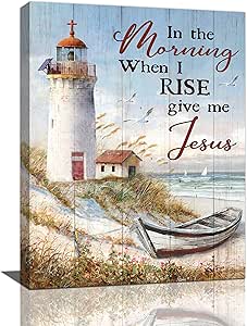 Lighthouse Ocean Canvas Wall Art Beach Boat Scripture Pictures Wall ...