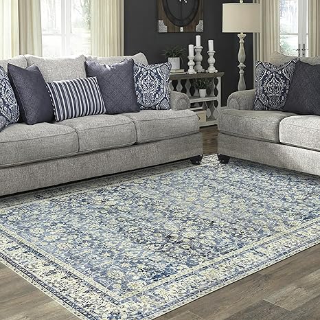 Amazon.com: Blue Area Rug for Living Room 8x10 Washable Vintage ...