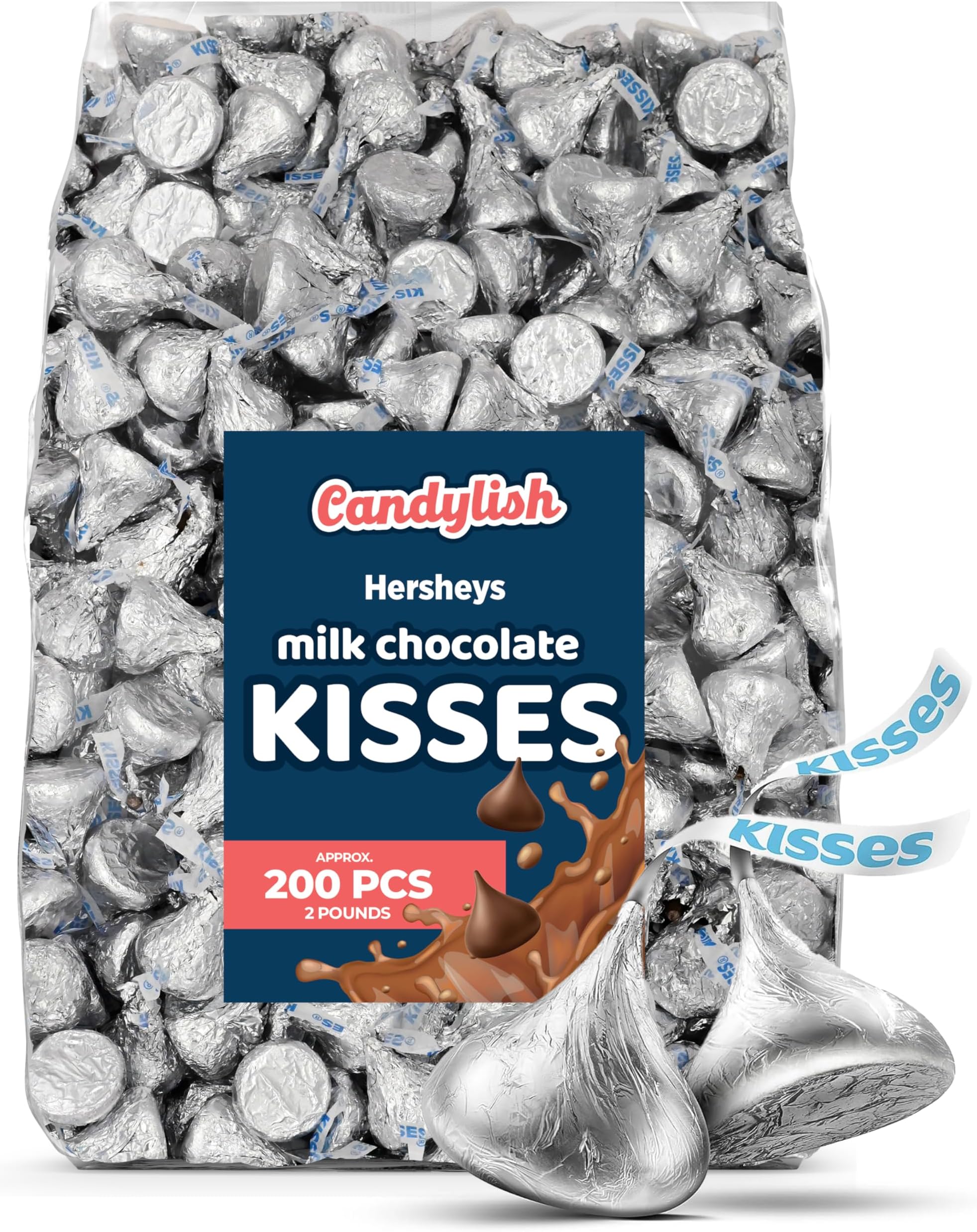 Amazon.com : Hershys Kisses Milk Chocolate, Classic Silver Wraps, 2 ...