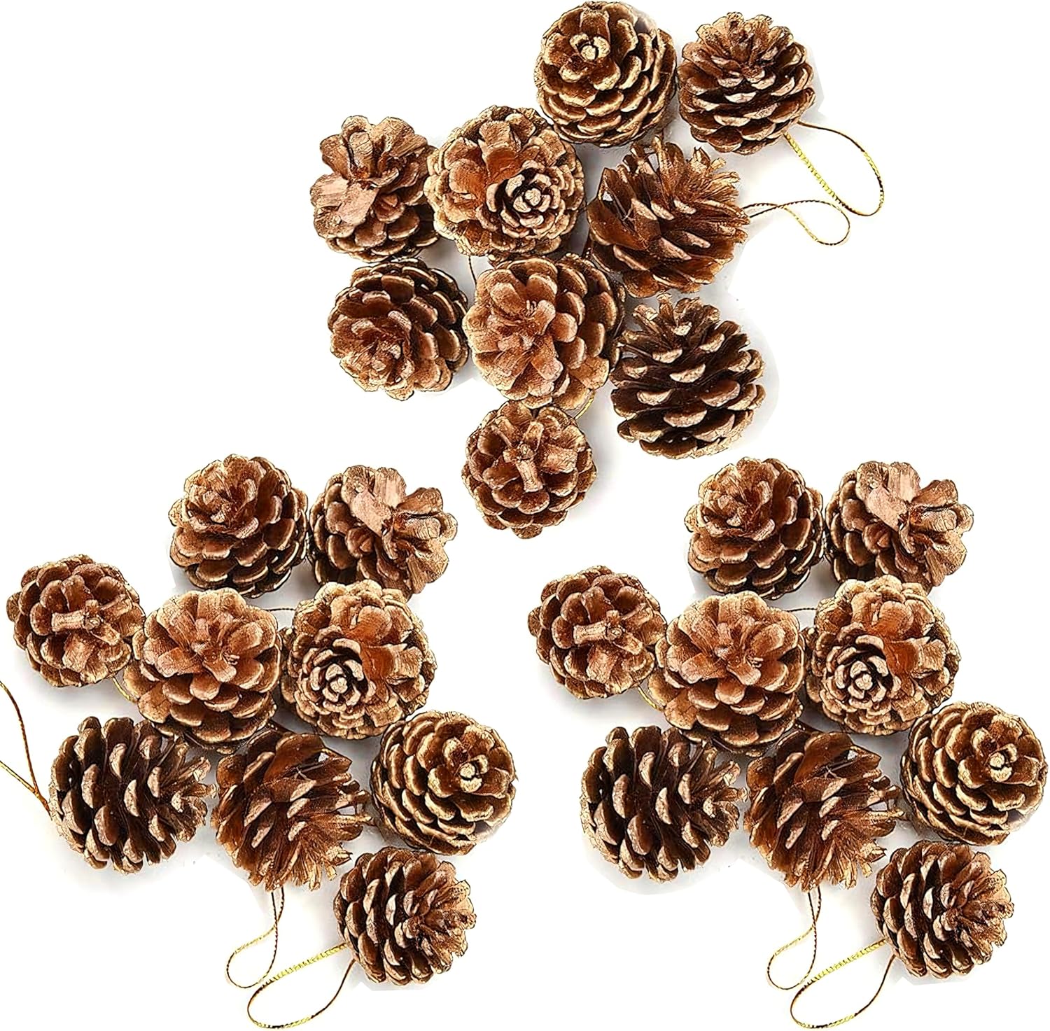 27 Small Gold Pine Cones for Christmas Tree Decorations - Natural Mini ...