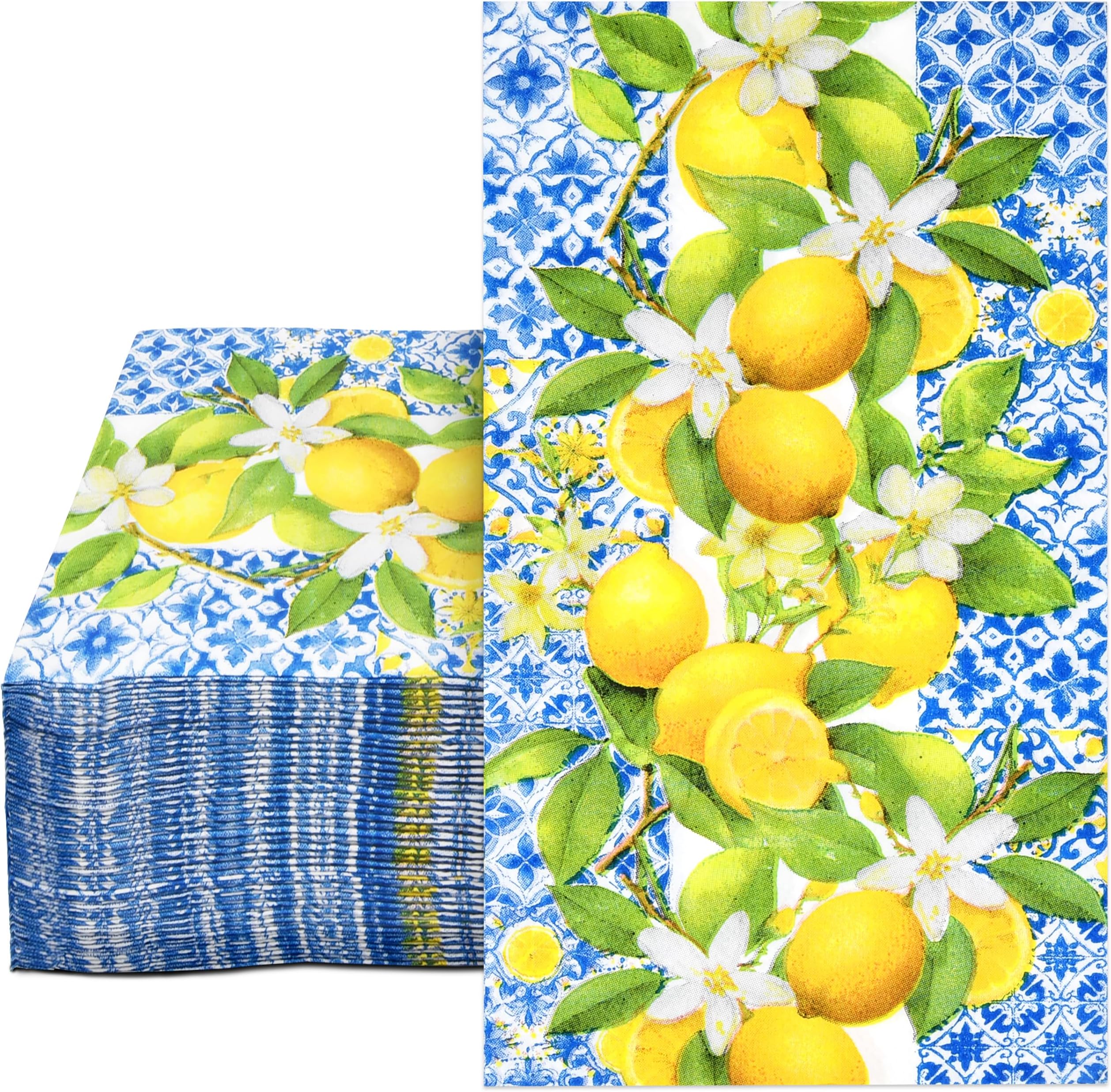 Amazon.com: AnyDesign 100Pcs Lemon Guest Napkin Yellow Blue Print ...