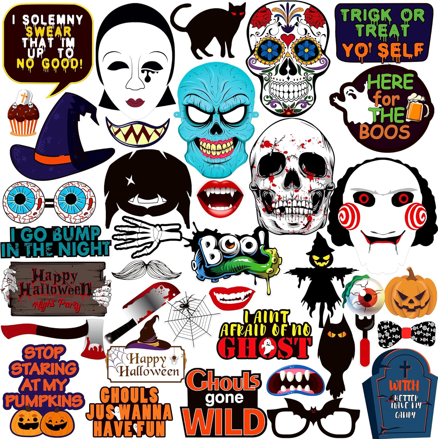 Amazon.com: KatchOn, Scary Halloween Photo Booth Props - Huge, Pack of ...