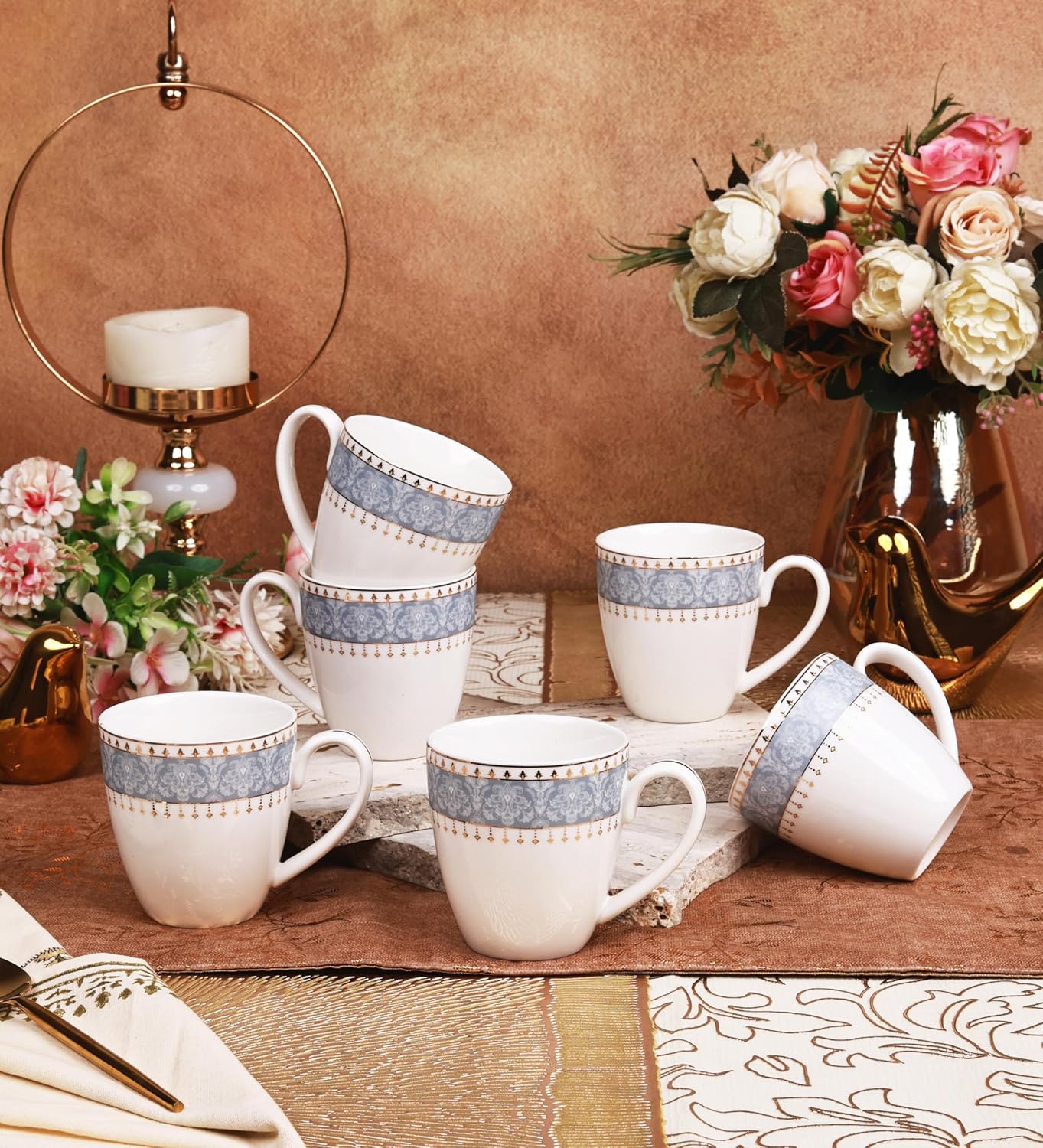 Buy Vigneto Georgian Blue Coffee Mug Set | Set of 6 Mugs, 170 ML ...