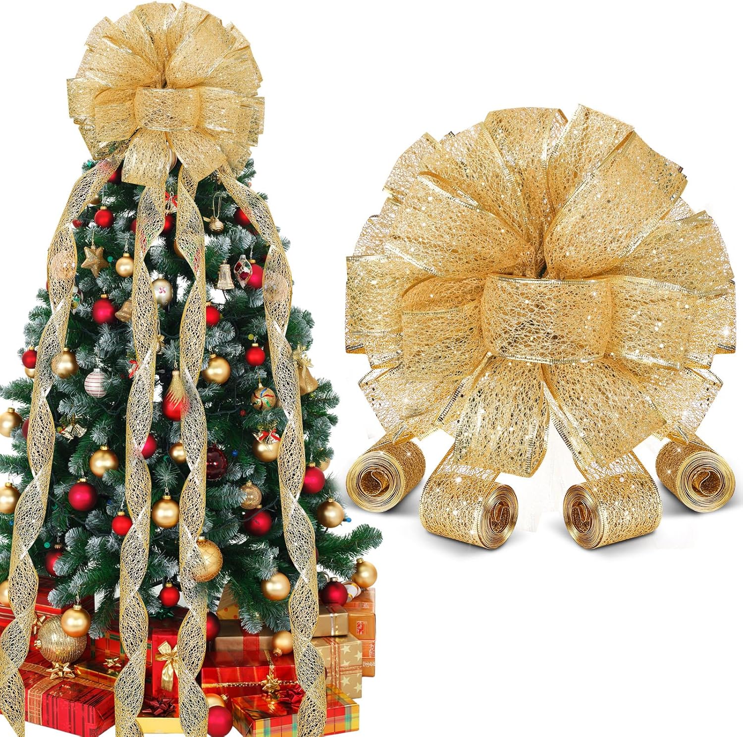 Amazon.com: Redbaker 9ft Large Christmas Tree Topper Bows Xmas Treetop ...