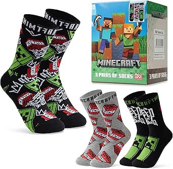 Minecraft Boys Socks 3 Pack or 5 Pack - Cotton-Rich Crew Kids Ankle ...