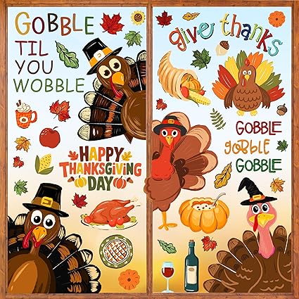 Amazon.com: Thanksgiving Window Decorations Fall Decor Turkey Window ...