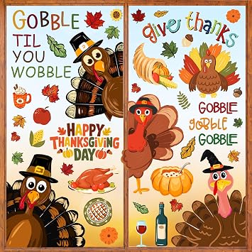 Amazon.com: Thanksgiving Window Decorations Fall Decor Turkey Window ...