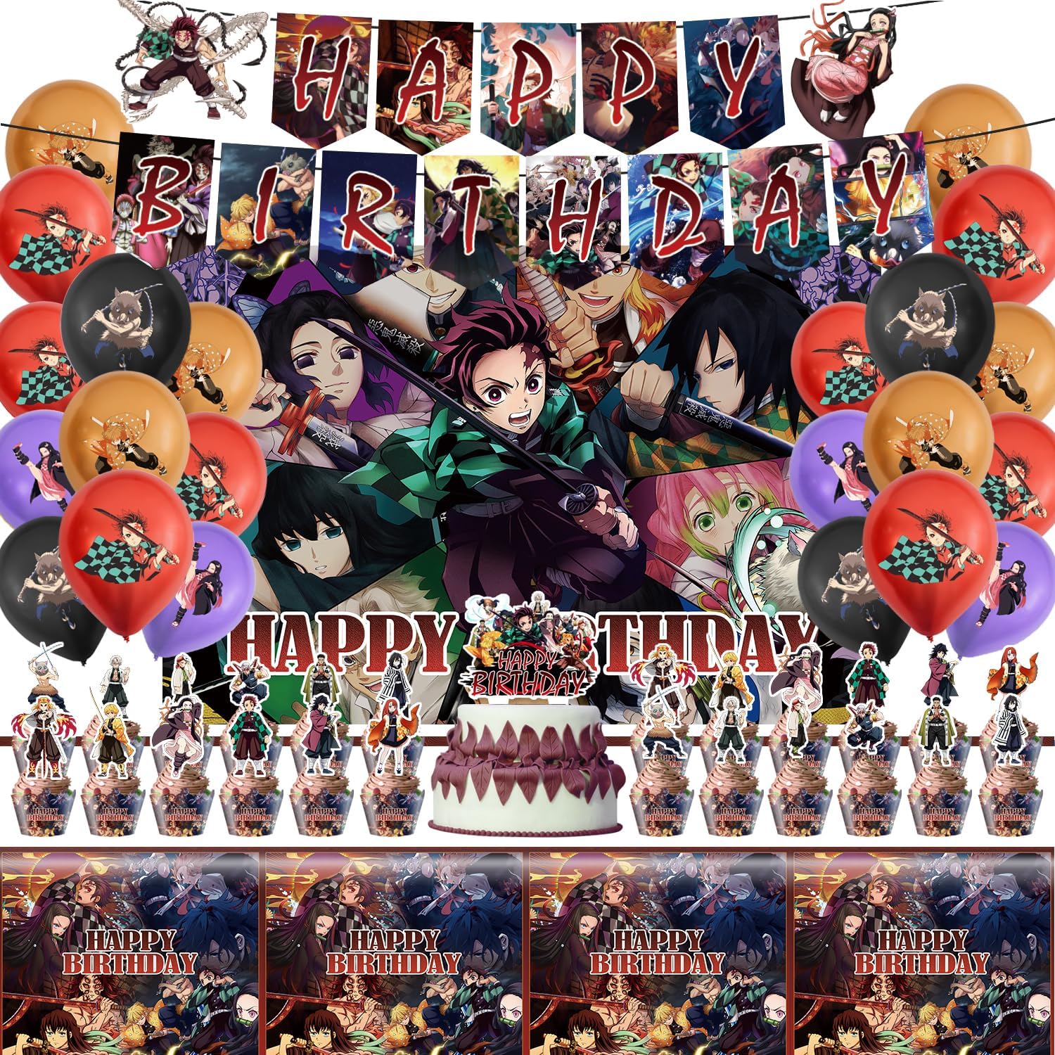 Amazon.com: demon birthday Slayer decorations For anime Party Supplies ...