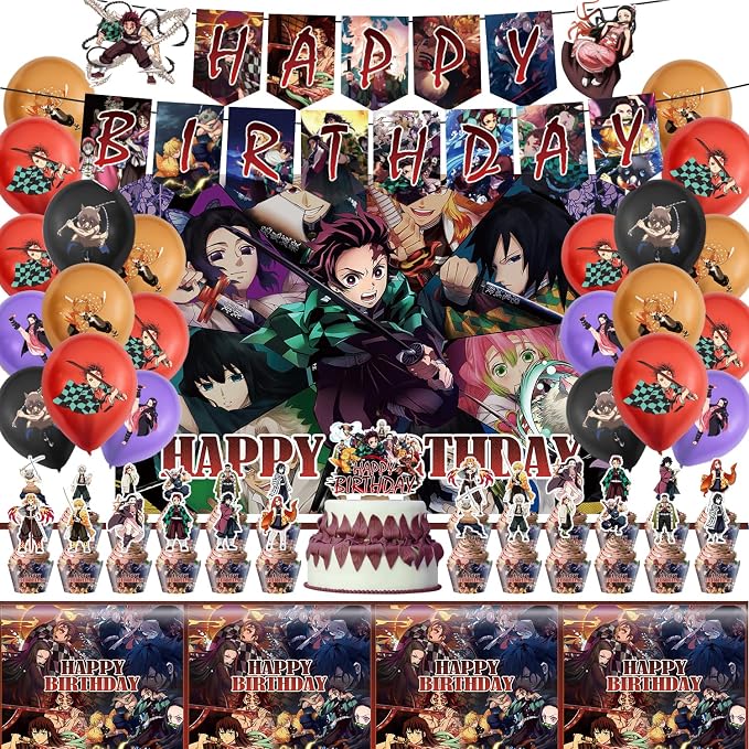 Amazon.com: demon birthday Slayer decorations For anime Party Supplies ...
