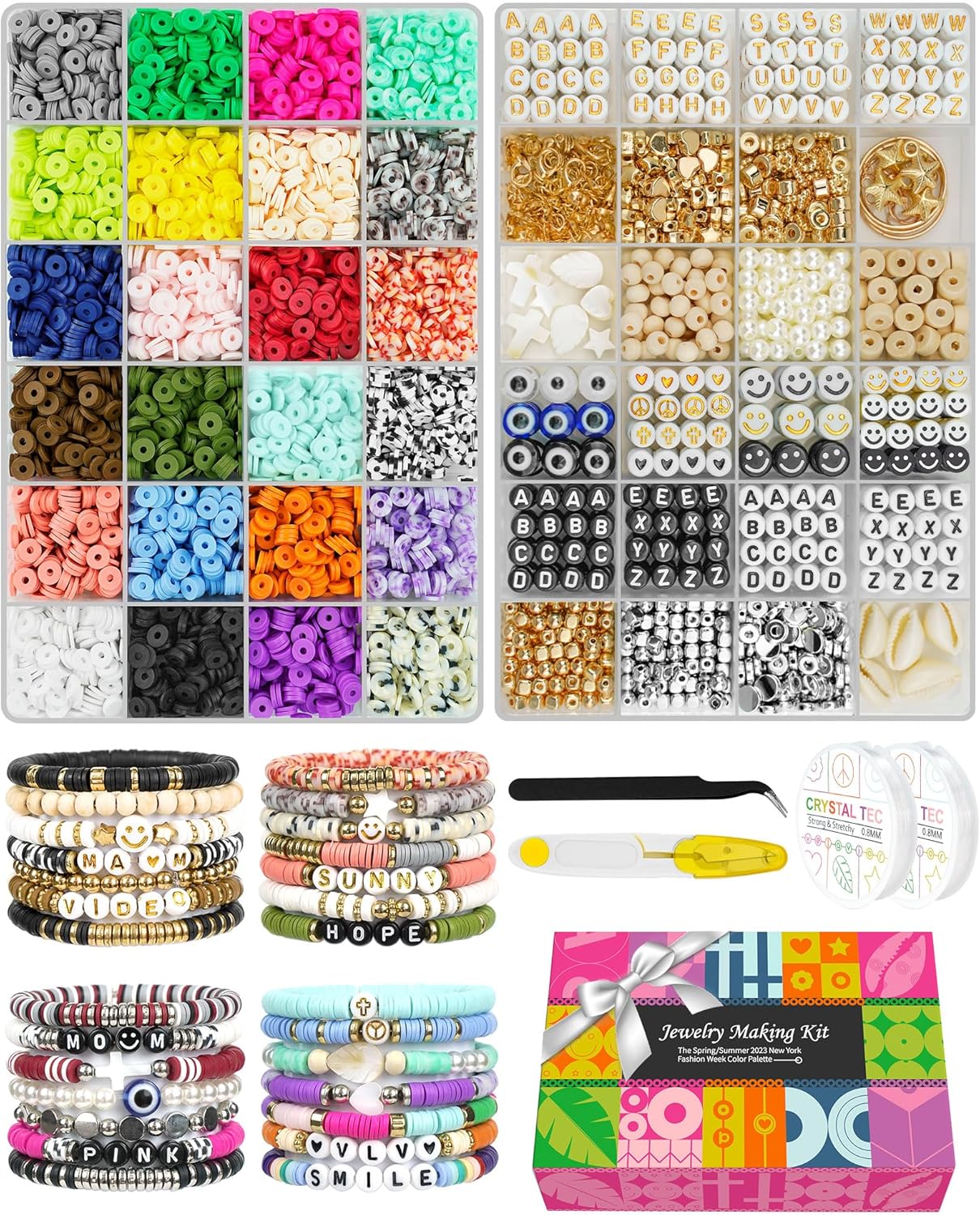 Amazon.com: Velavior 7500 Pcs Clay Beads Bracelet Making Kit, 2 Boxes ...