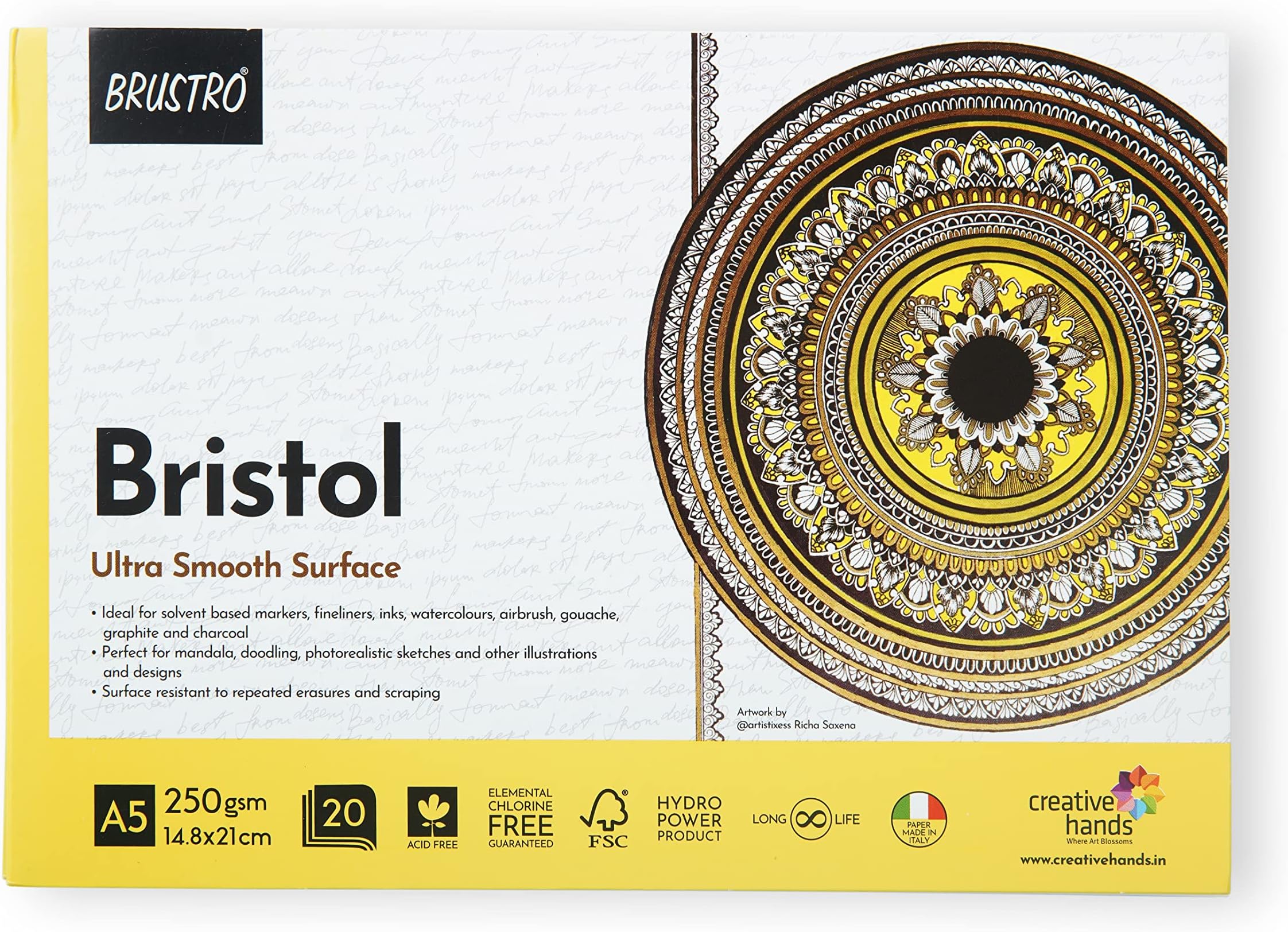 Brustro Bristol Ultra Smooth Paper 250 GSM, Size - A2, 10 Sheets ...