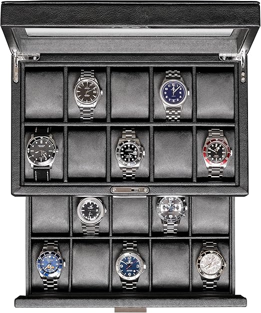 Amazon.com: ROTHWELL 20 Slot Leather Watch box - Luxury Case Display ...
