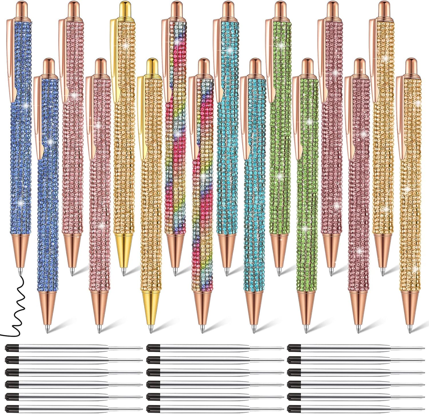 Amazon.com : 16 Pcs Rhinestone Bling Metal Crystal Ballpoint Pens Black ...
