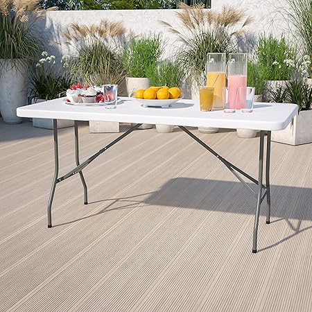 Amazon.com: Flash Furniture 5-Foot Granite White Plastic Folding Table ...