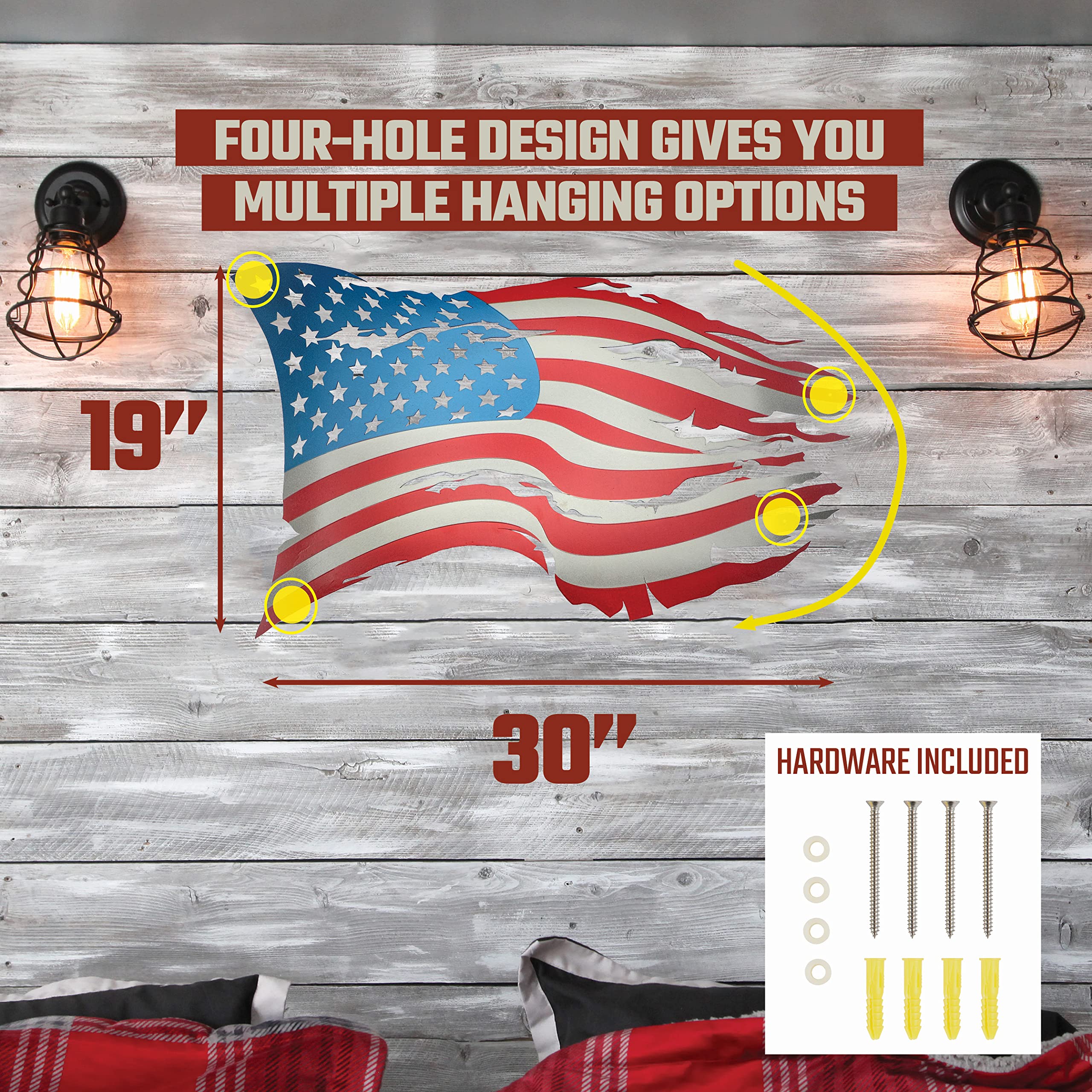 Raven Steel 30" Metal American Flag - Patriotic Wall Art Best for Home ...