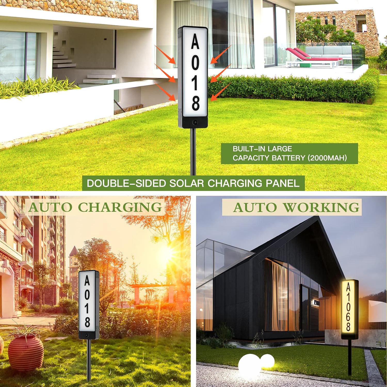 Buy Solar Address Sign Yard House Number, Double Sided and 2 Solar ...