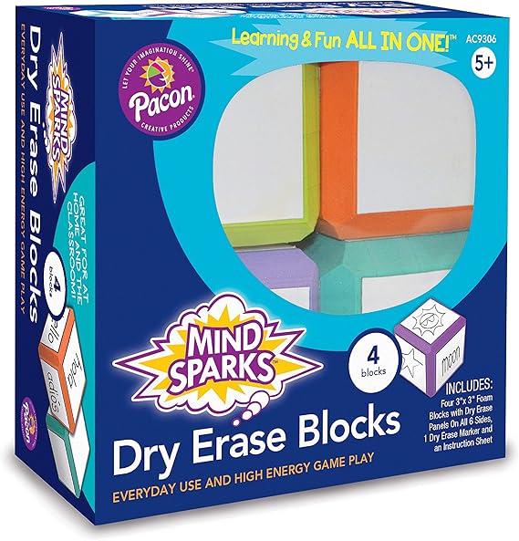 Amazon.com: Mind Sparks Dry Erase Blocks, Colors May Vary, 3" x 3", 4 ...