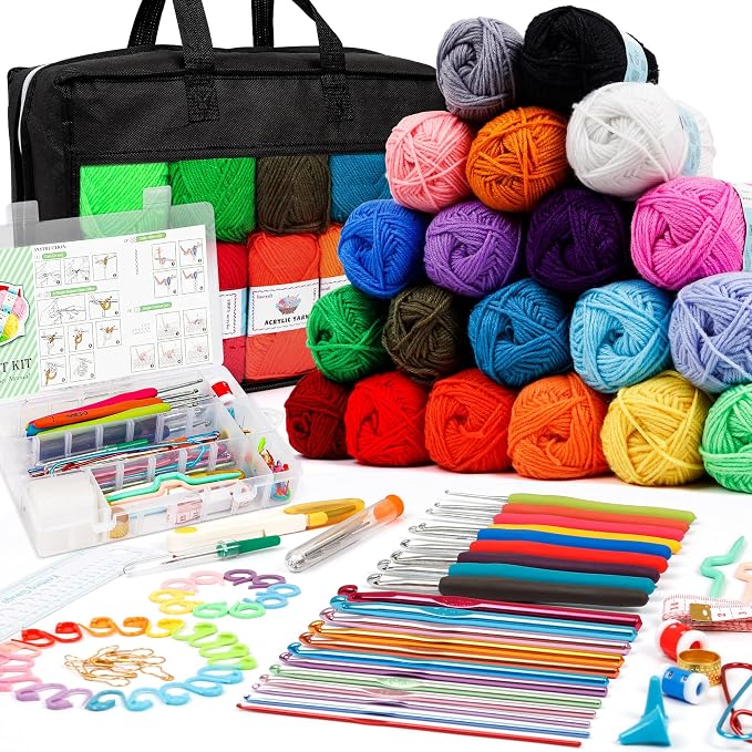 Amazon.com: 20 Large Acrylic Yarn Skeins-105 PCS Crochet Kit with Hooks ...