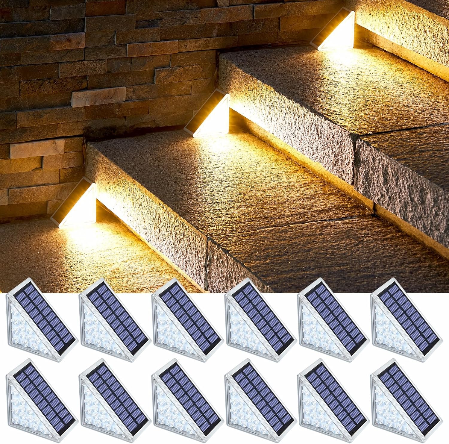 Solar Stair Lights 12 Pack Solar Step Lights Outdoor IP67 Waterproof ...