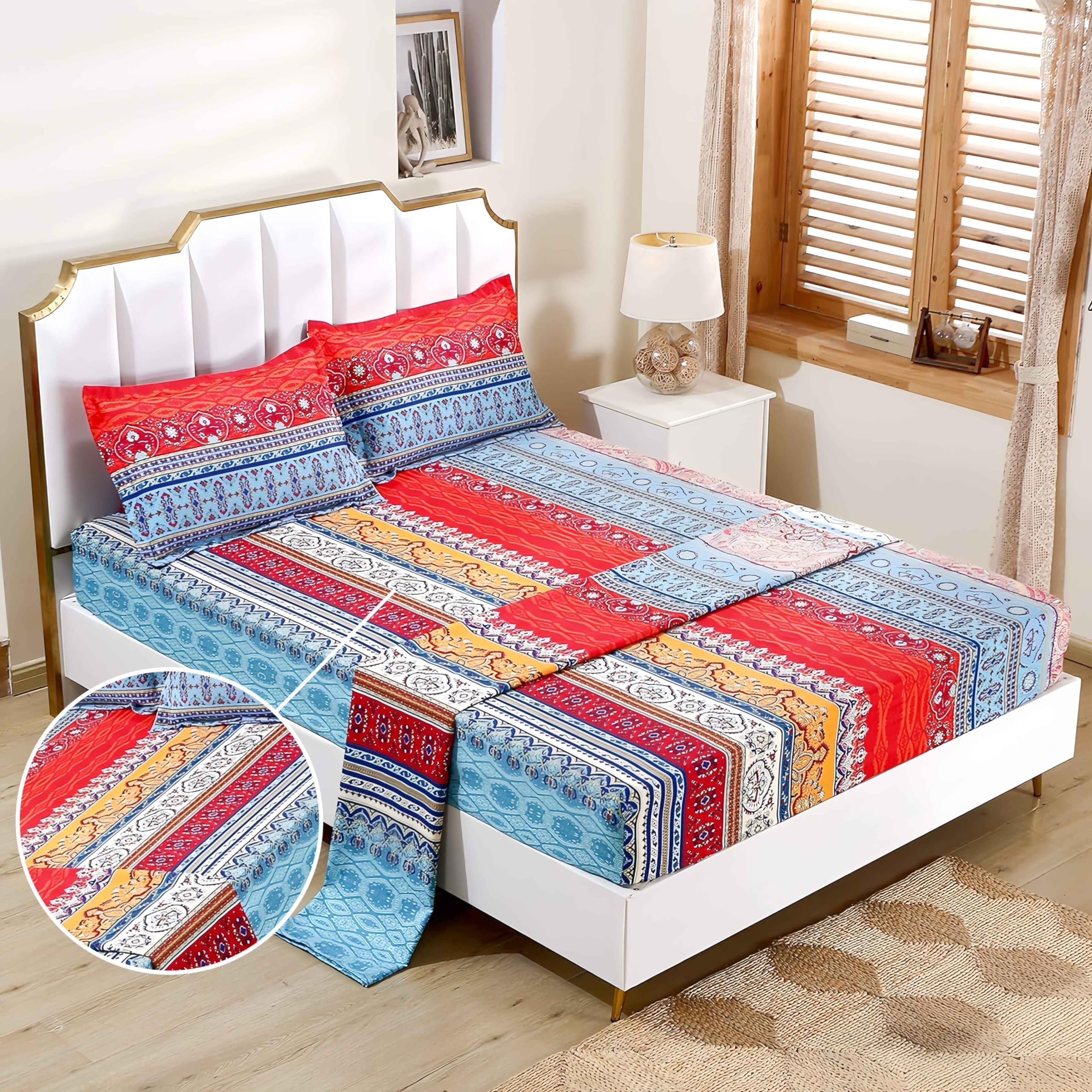 Amazon.com: Pangzi Bohemian Retro Bedding Sheet Set,Boho -1 Fitted ...