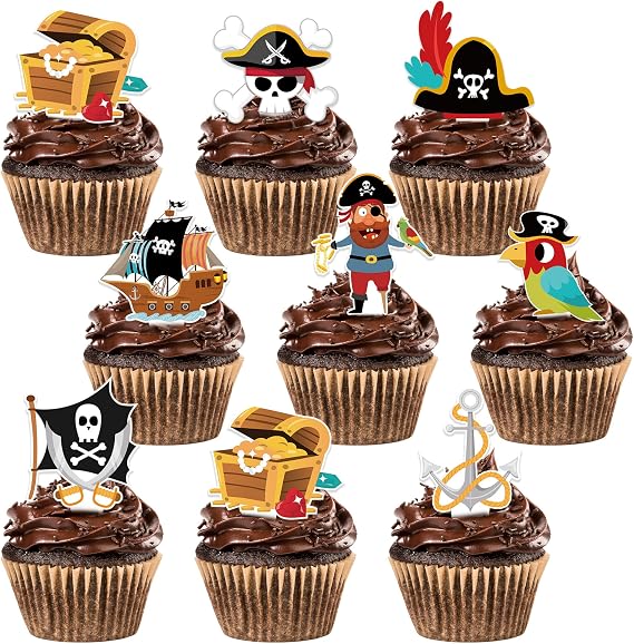 Amazon.com: Caoekego Pirate Cupcake Toppers 72 Pcs, Red and Black ...