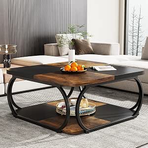Amazon.com: Tribesigns Square Coffee Table with 2 Tiers, 40 inches Low ...