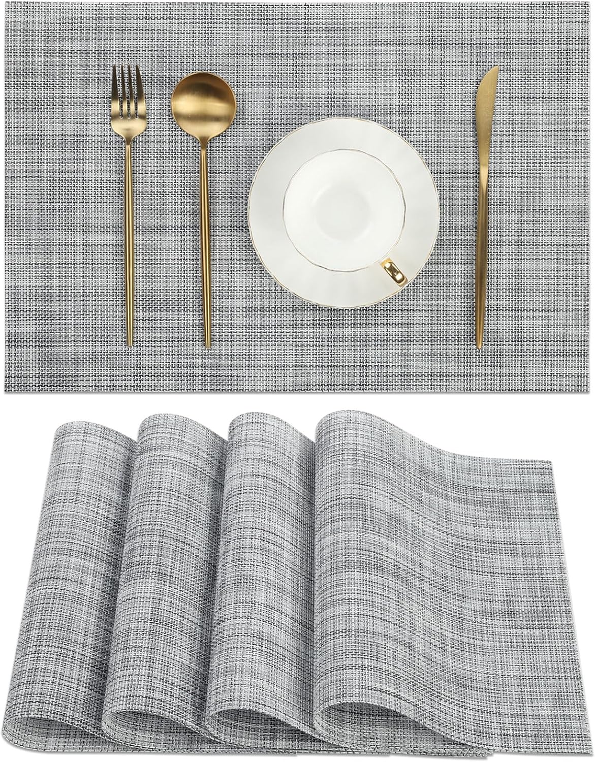 Amazon.com: SHACOS Woven Vinyl Placemats Set of 4 Wipe Clean Reversible ...