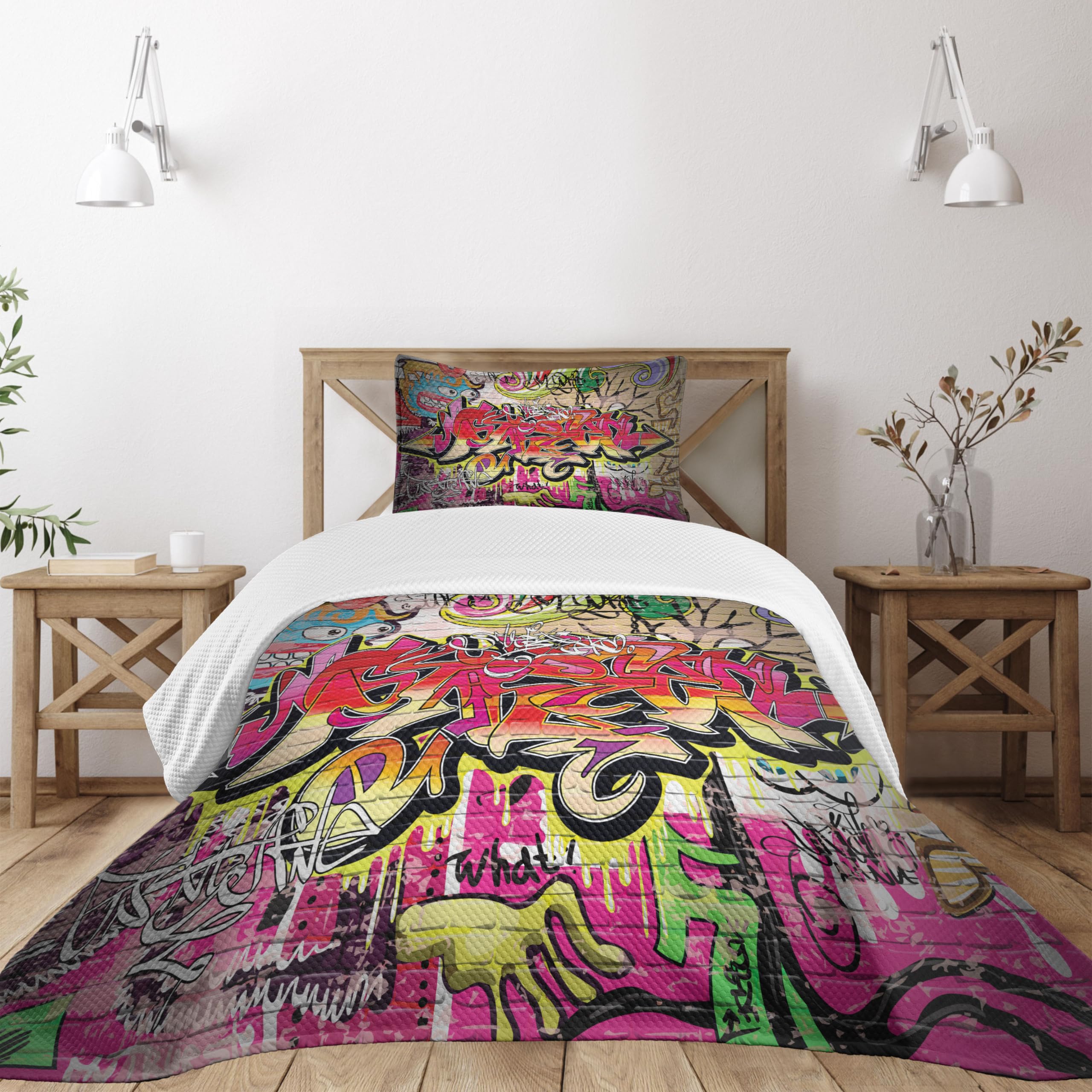 Snapklik.com : Lunarable Brick Wall Bedspread, Graffiti On Urban Street ...