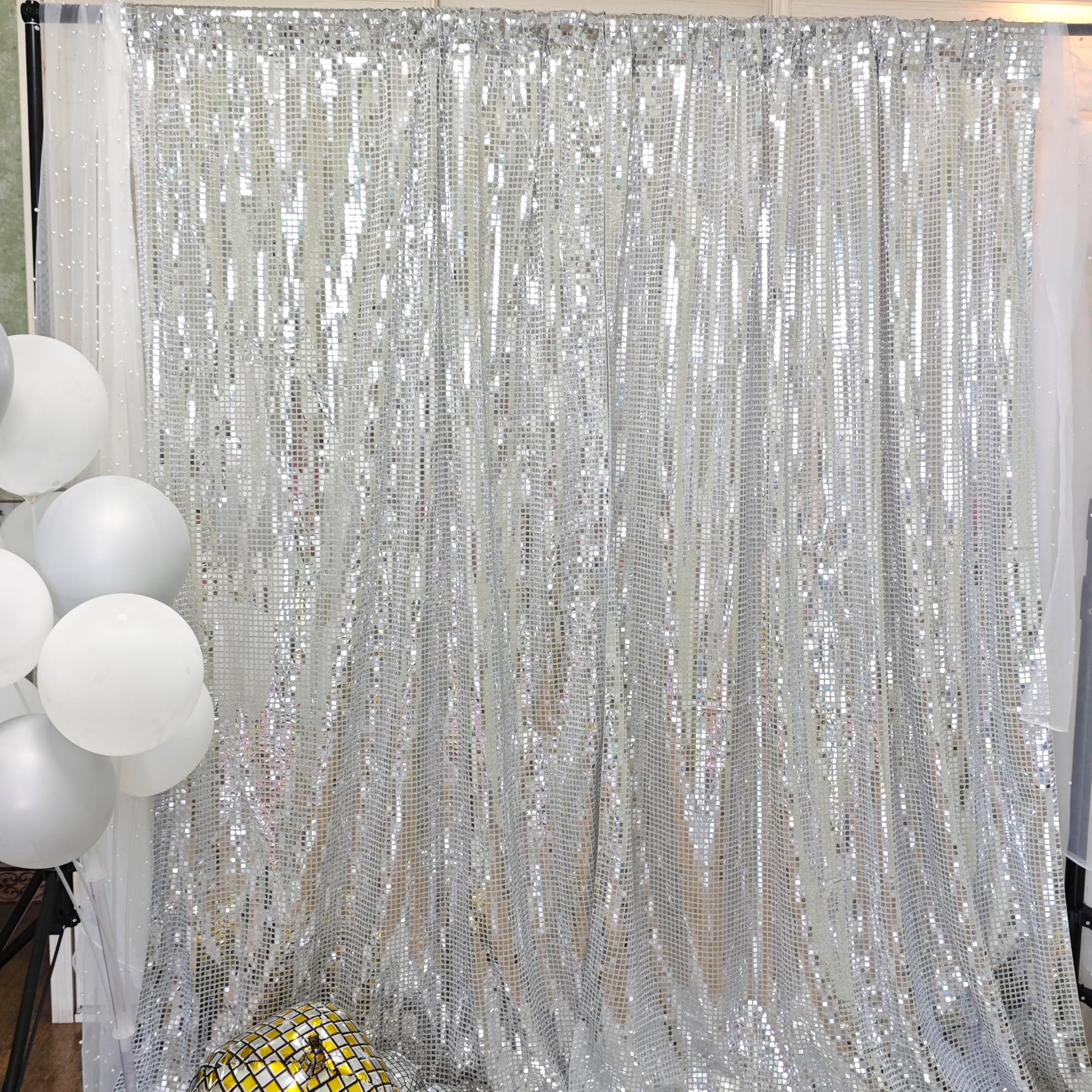 Amazon.com : JYFLZQ Silver Disco Backdrop Curtain for Parties 4.5 x 8 ...