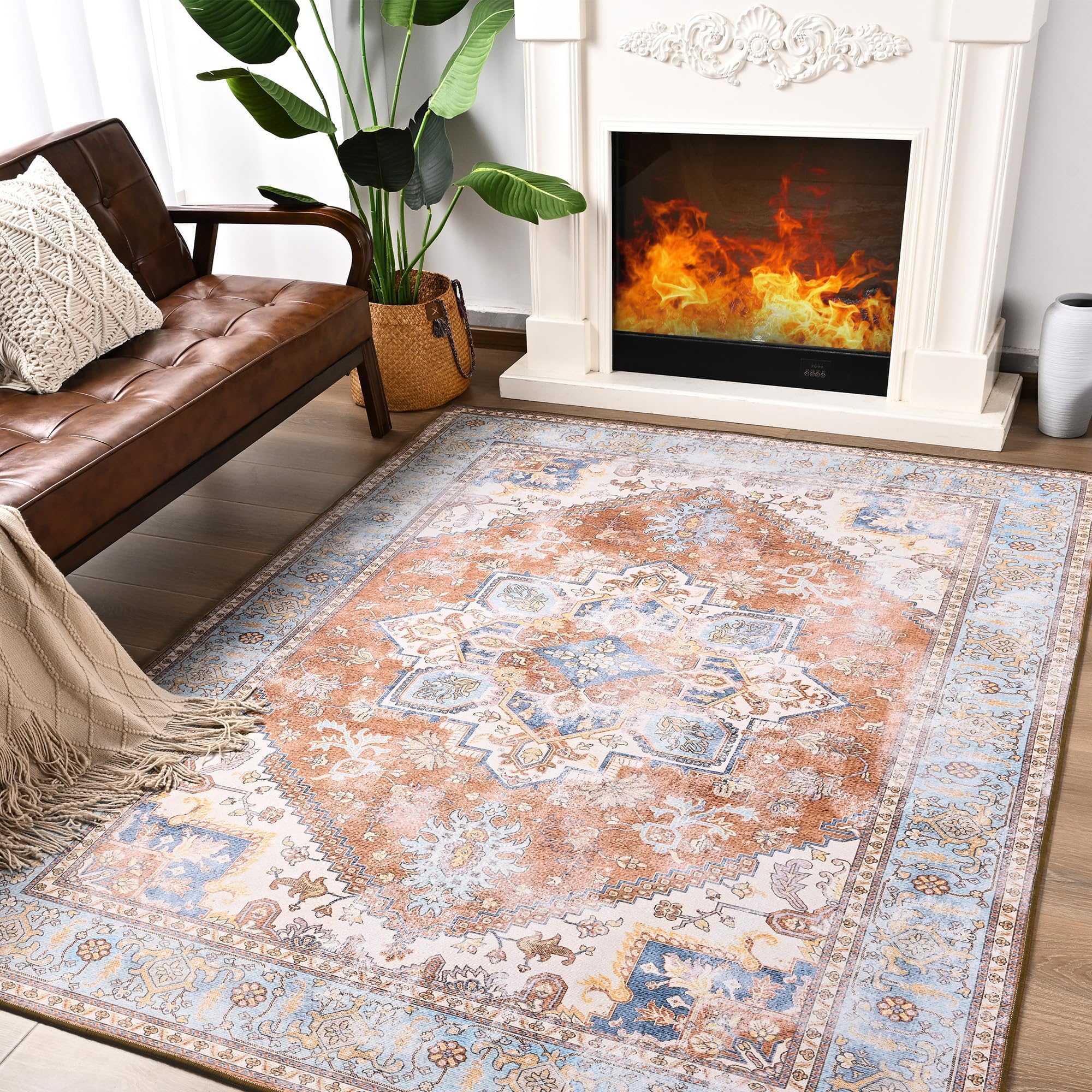 Amazon.com: FALARK Rugs Modern Bordered 4x6 Area Rug for Living Room ...