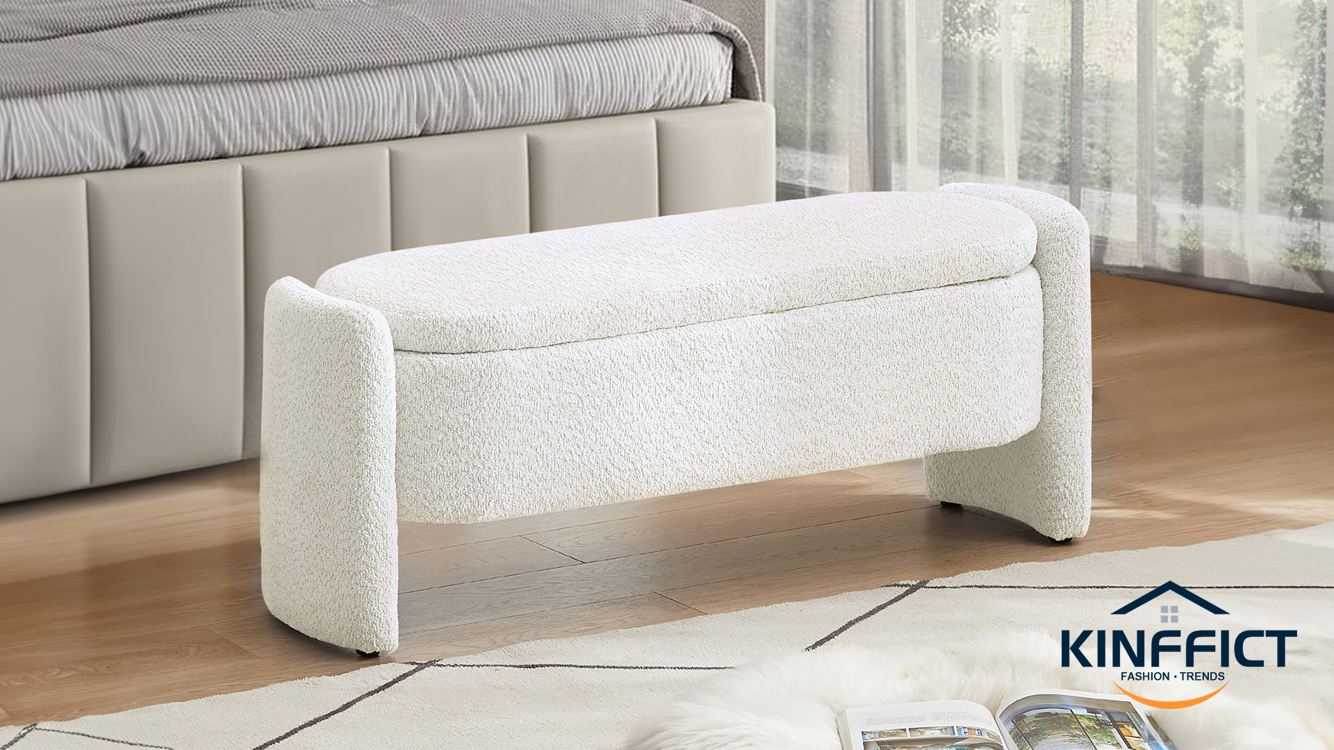 Watch 47" Boucle Storage Ottoman Bench on Amazon Live