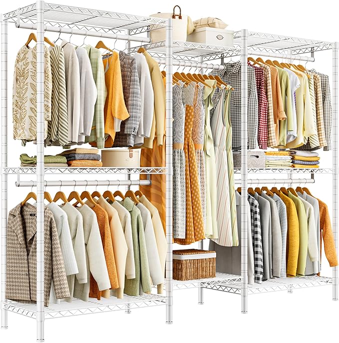 REIBII Clothes Rail Heavy Duty, Metal Clothes Rack with Shelves and ...