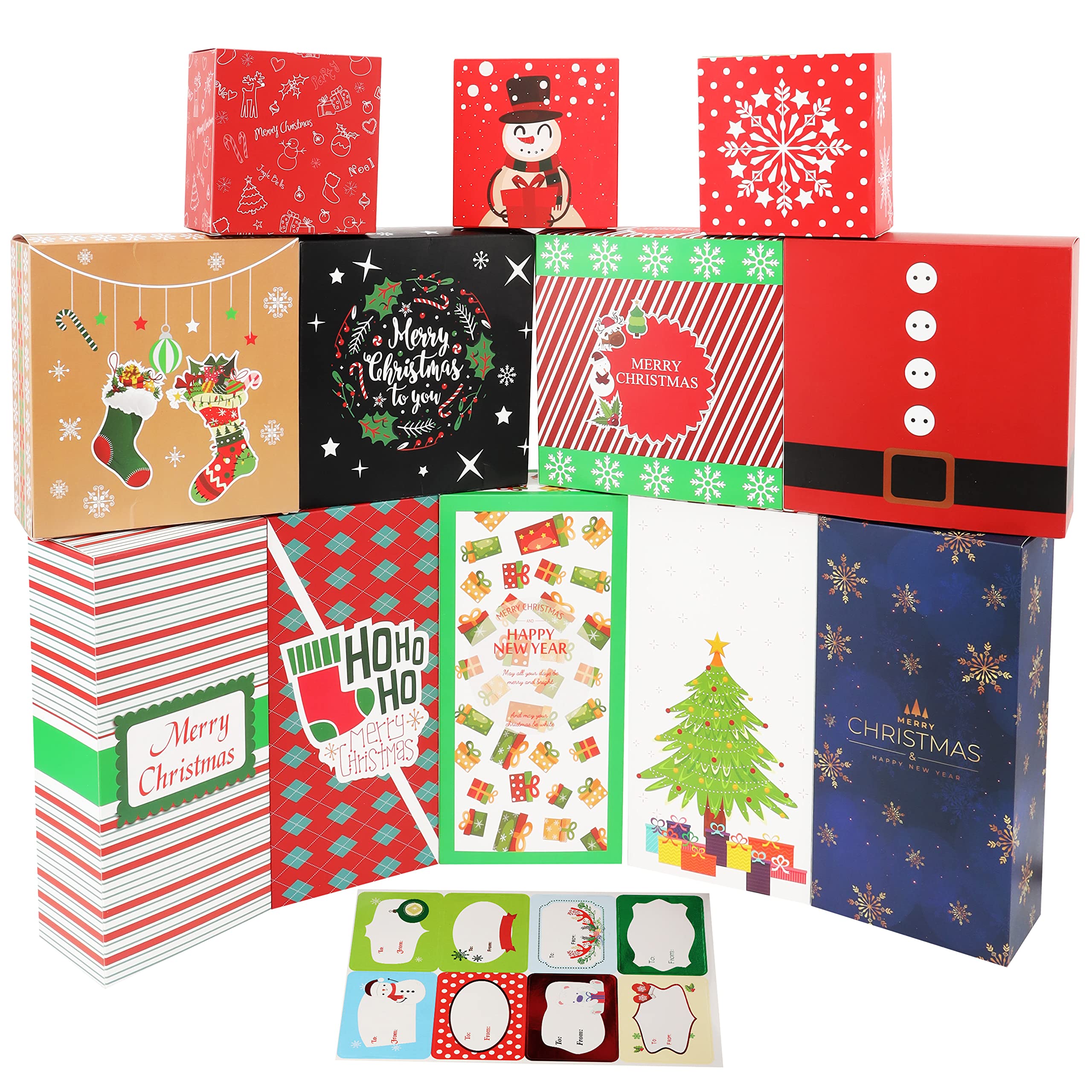 Belle Vous Christmas Kraft Cardboard Gift Boxes (14 Pack) - 3 Different ...