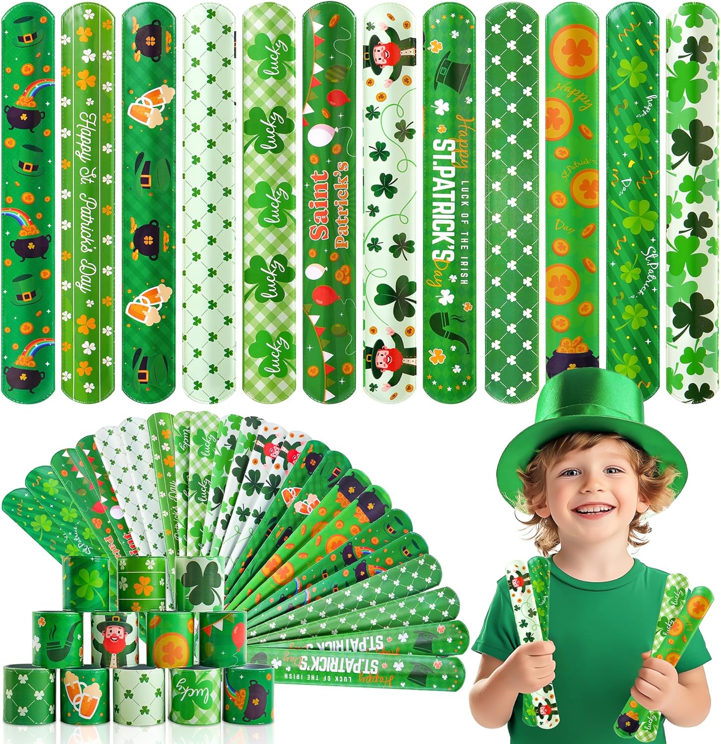 Amazon.com: Childom 36 Pcs St. Patrick's Day Slap Bracelet,St Patricks ...