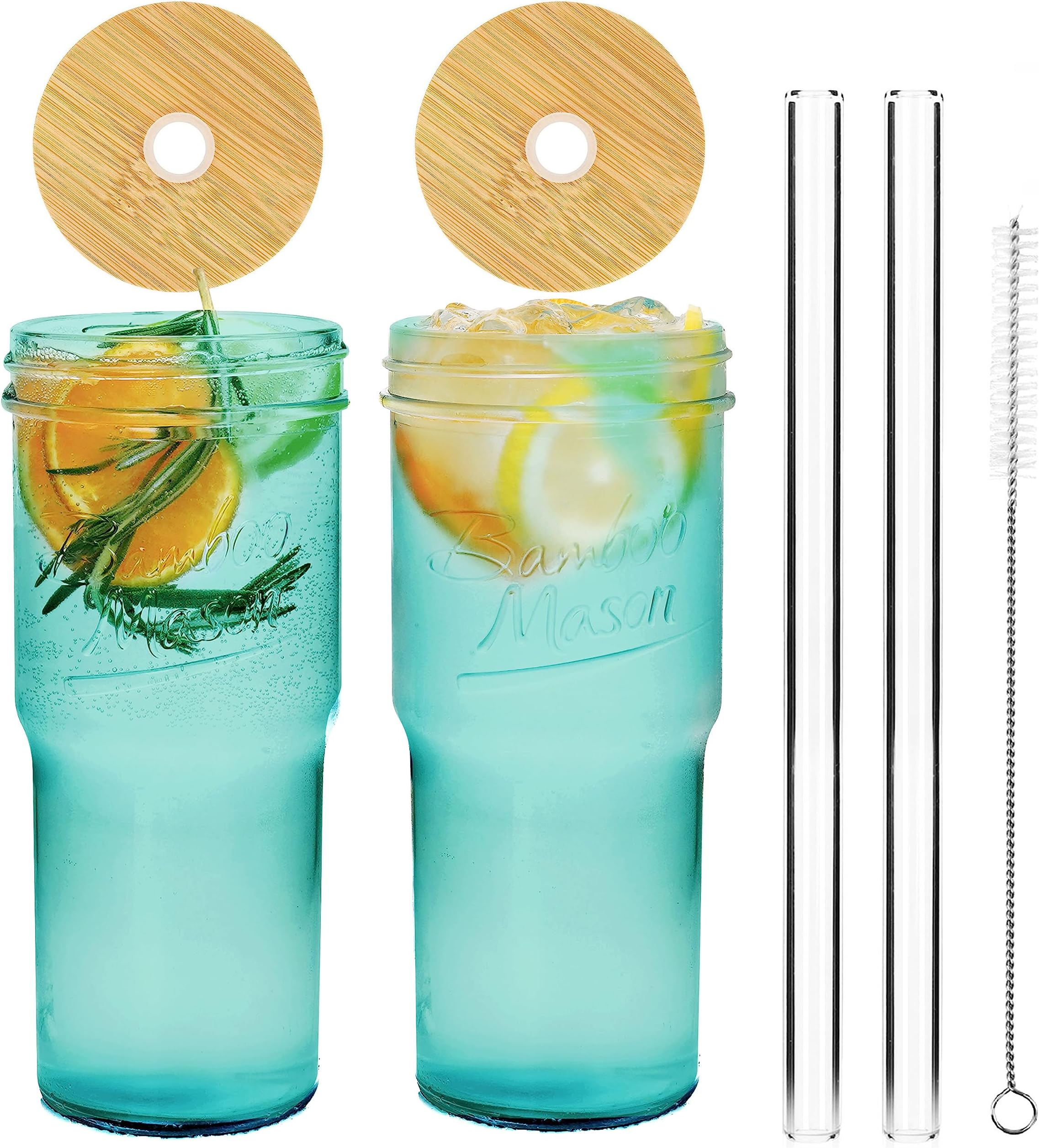 Amazon.com: ANOTION Colored Glass Cups with Lids and Straws - 22oz ...