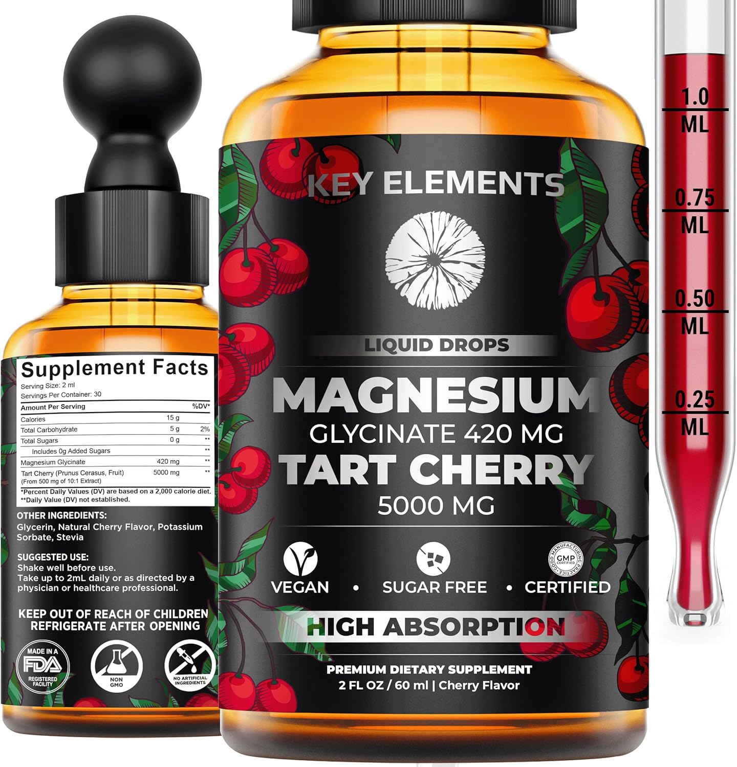Amazon.com: Liquid Magnesium Glycinate 420 Mg with Natural Tart Cherry ...